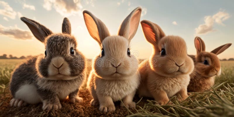 Bunny Group of Adorable Baby Animals Playing Generative AI Stock ...