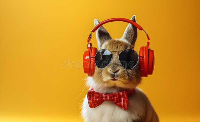 Bunny with Headphones and Glasses Stock Illustration - Illustration of ...
