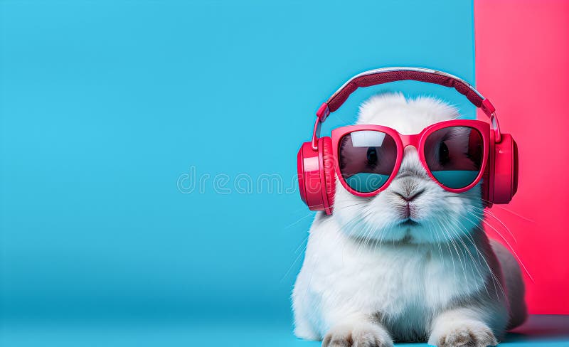 Bunny with Headphones and Glasses Stock Illustration - Illustration of ...
