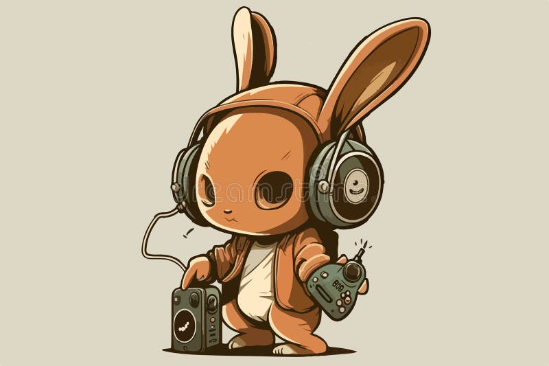 Bunny with Headphones Vintage Vector Stock Vector - Illustration of ...