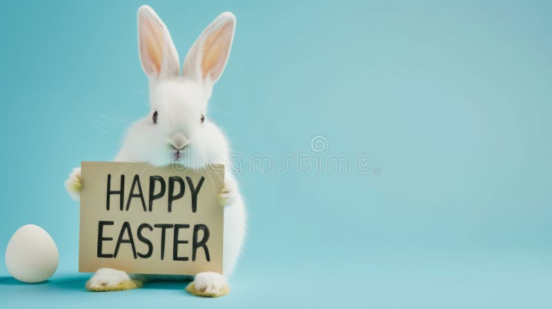 Easter Bunny with Happy Easter Sign Stock Illustration - Illustration ...
