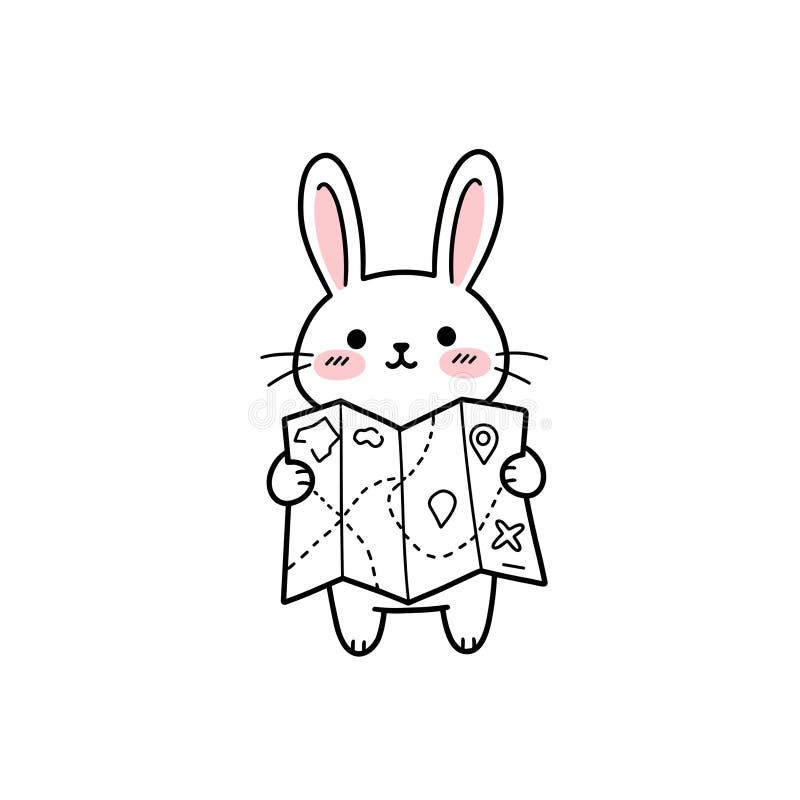 Bunny Holding a Map, Smiling, in a Playful Illustration Style Stock ...