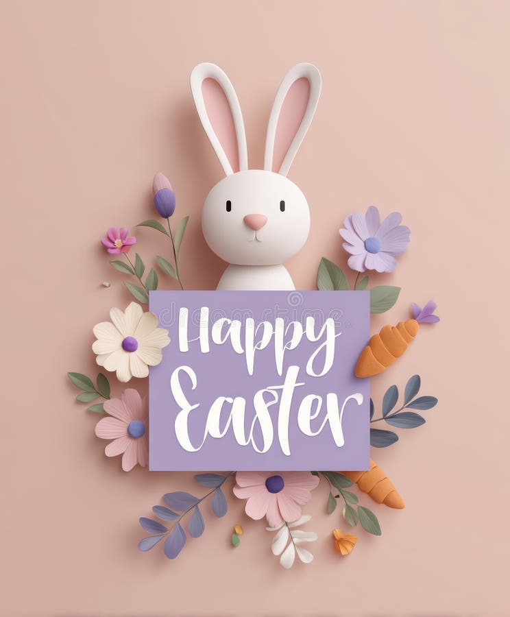 Bunny Holds a Sign Wishing Everyone a Happy Easter Celebration. Stock ...