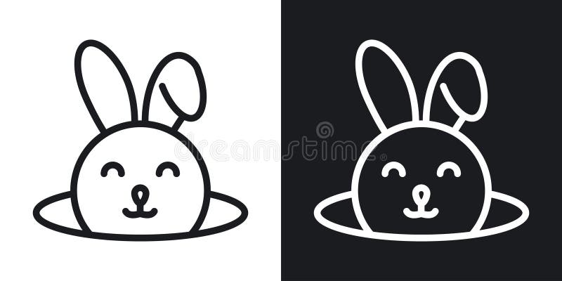 Bunny in Hole Icon Set. Rabbit Inside Hole in a Black Filled and ...
