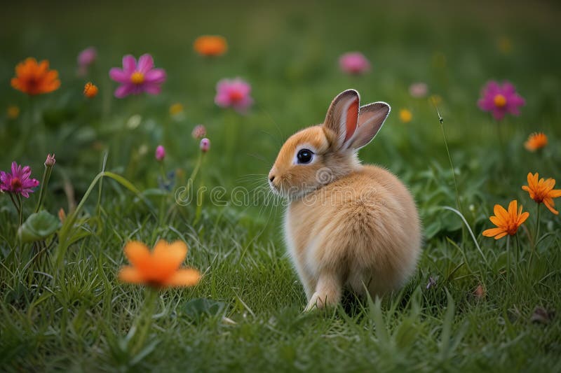 Bunny Hopping through a Field of Vibrant Green Grass Stock Photo ...