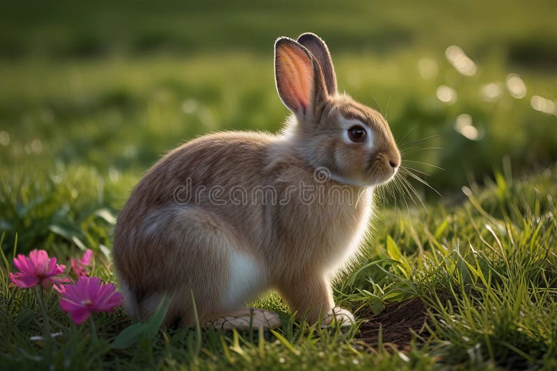 Bunny Hopping through a Field of Vibrant Green Grass Stock Image ...