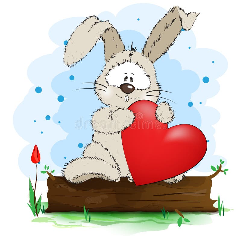 Bunny hugging a big heart stock vector. Illustration of gift - 91308396