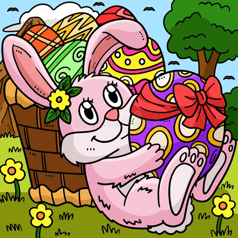 Bunny Hugging Easter Egg Colored Cartoon Stock Vector - Illustration of ...