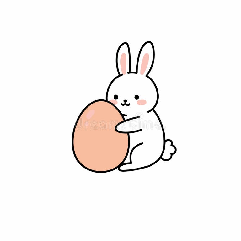 Bunny Hugging an Egg in a Cute Cartoon Style Stock Illustration ...