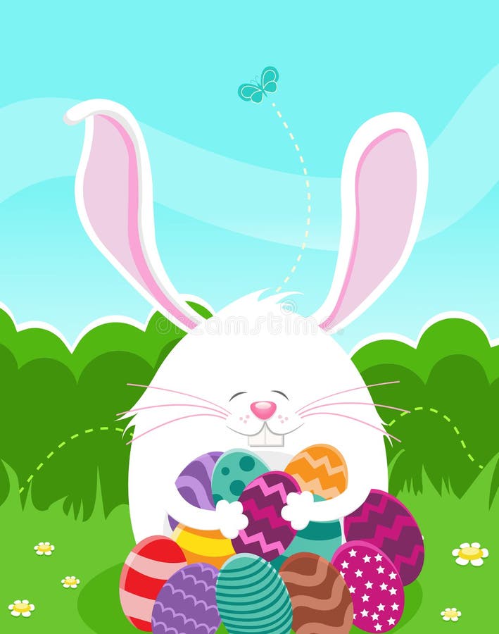 Bunny Hunting Easter Eggs stock vector. Illustration of happiness ...