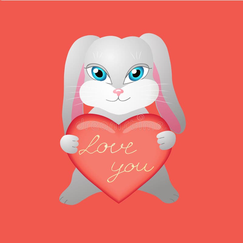 Bunny in Love Holds a Heart with the Inscription Stock Vector ...