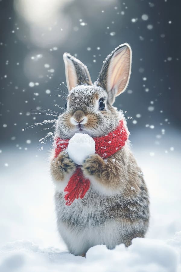 Bunny Making Snowballs stock illustration. Illustration of adorable ...