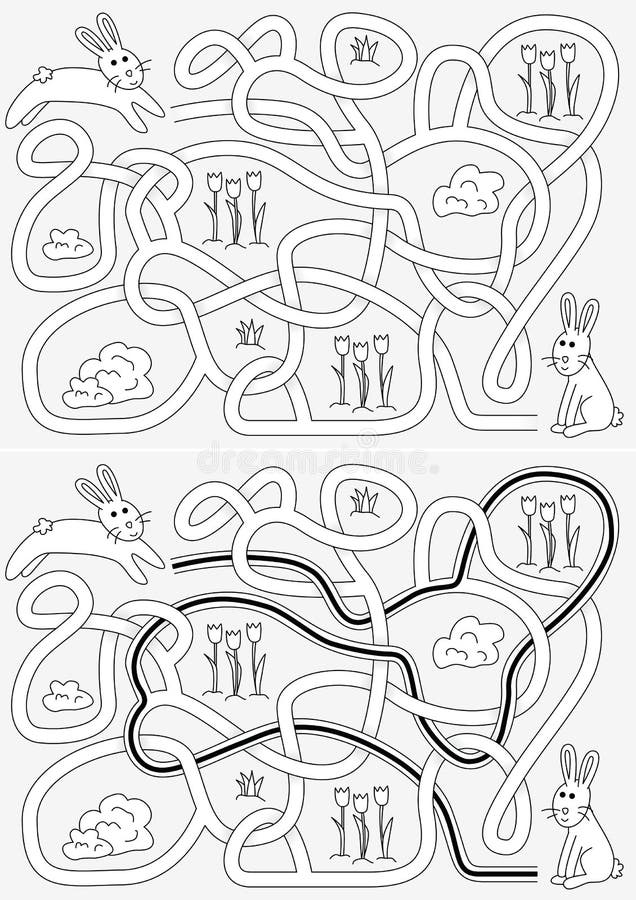 Rabbit in hat maze stock vector. Illustration of labyrinth - 68854921