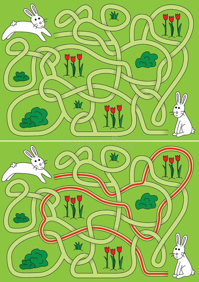 Rabbit in hat maze stock vector. Illustration of labyrinth - 68854921
