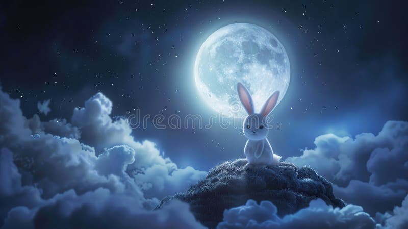 Bunny on a Moon on Background. Generative Ai Stock Illustration ...