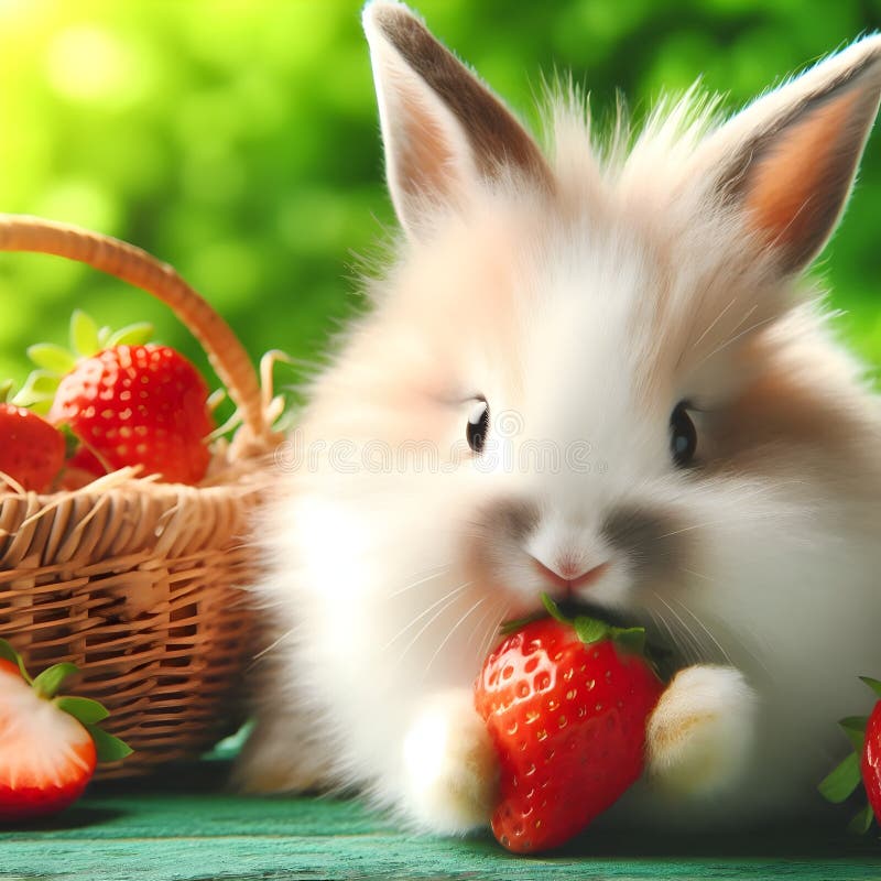 Bunny Munching on a Strawberry. Generative AI Stock Image - Image of ...