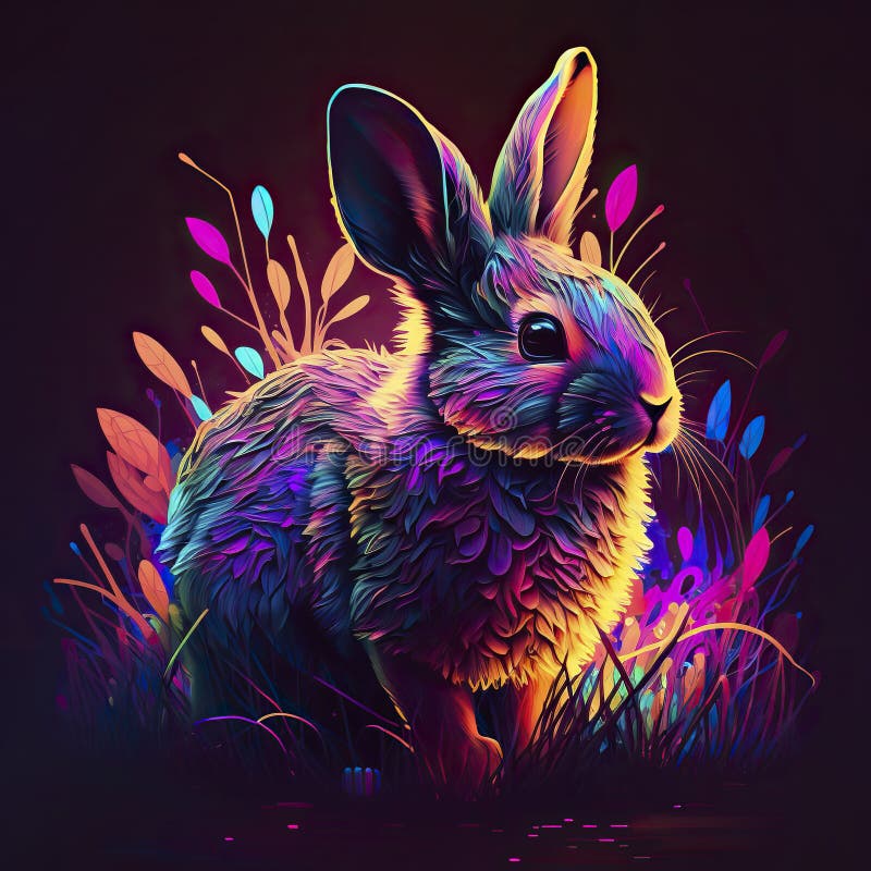 Bunny in Neon Colors. Generative AI Stock Illustration - Illustration ...