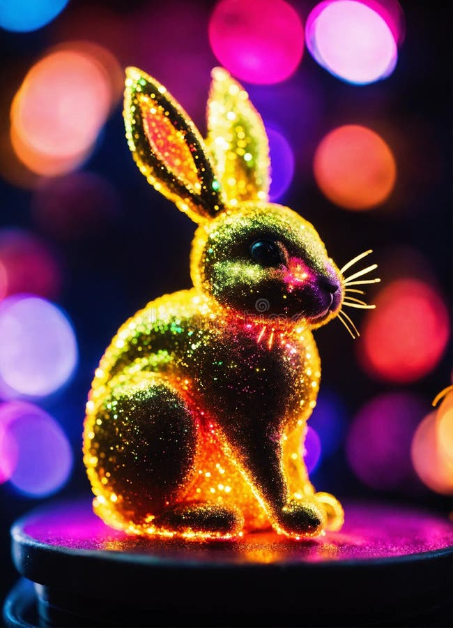 Bunny on Neon Holiday Background. Selective Focus Stock Image - Image ...