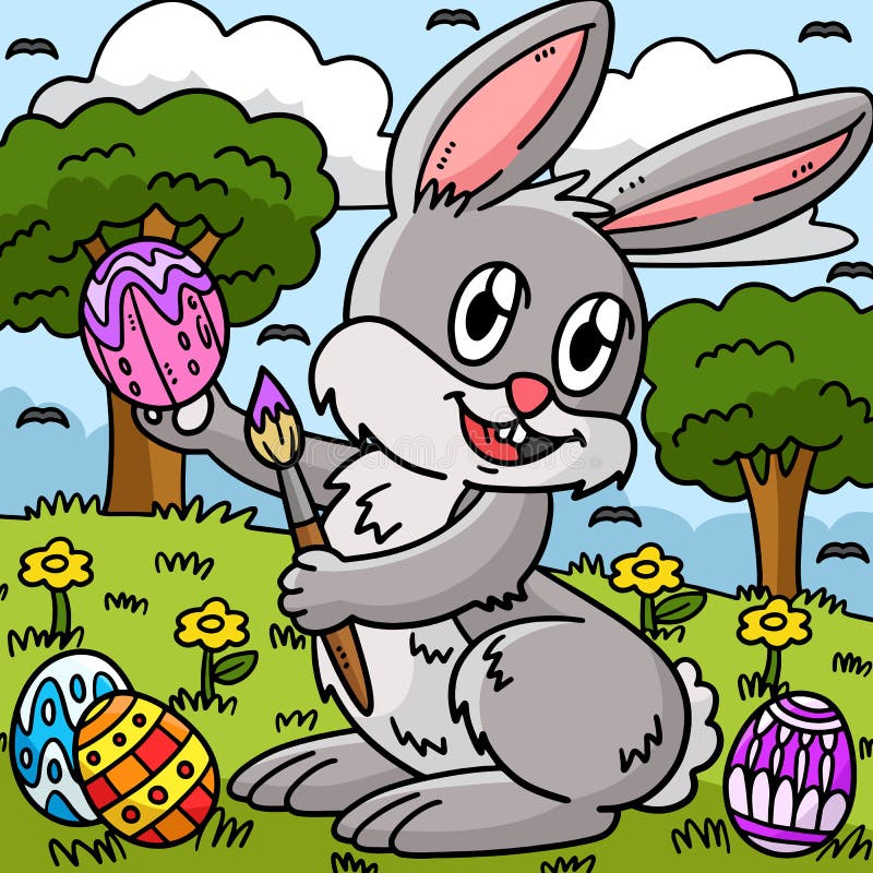 Bunny Painting Easter Egg Isolated Coloring Page Stock Vector ...