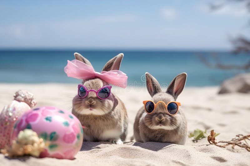 Concept Easter Bunny Tropical Beach Stock Illustrations – 65 Concept ...