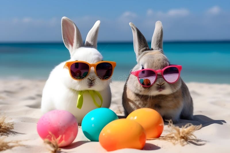 Concept Easter Bunny Tropical Beach Stock Illustrations – 65 Concept ...