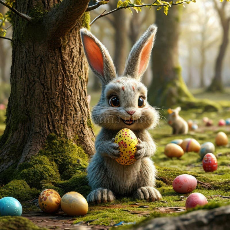 Bunny Peeking from Bush stock illustration. Illustration of home ...