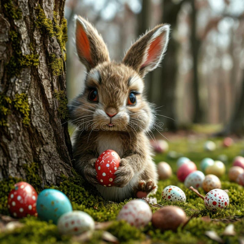 Bunny Peeking from Bush stock illustration. Illustration of playful ...