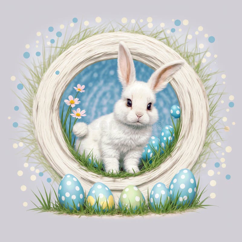 Bunny Peeking Out of a Hole in Blue Wall, Fluffy Eared Bunny Easter ...
