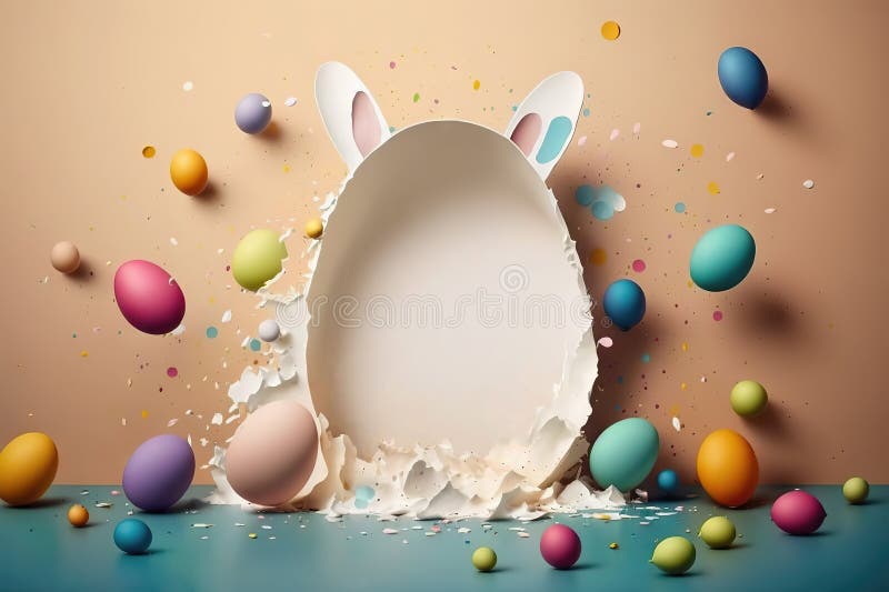 Bunny Peeking Out of a Hole in Blue Wall, Fluffy Eared Bunny Easter ...