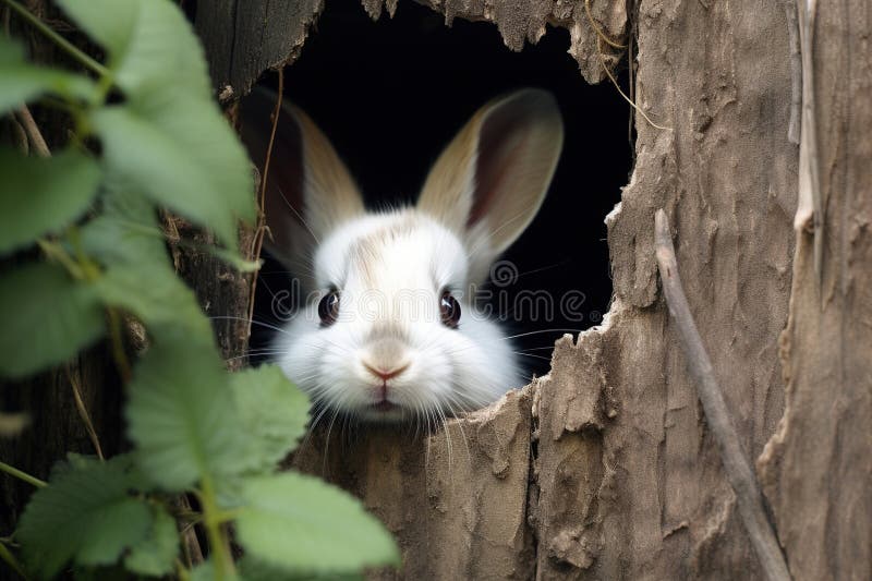 Bunny Peeking Out of a Hole in Wall. Generative AI Stock Illustration ...