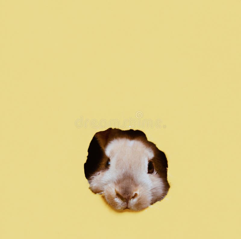 Bunny Peeking Out of a Hole in Wall, Fluffy Eared Bunny Easter Bunny ...