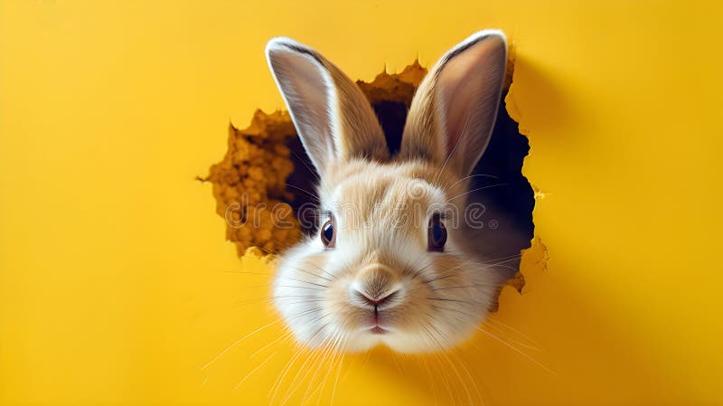Bunny Peeking Out of a Hole in Yellow Wall Stock Illustration ...