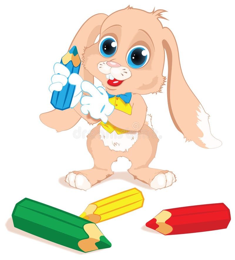 Bunny with pencils stock illustration. Illustration of cute - 73427670
