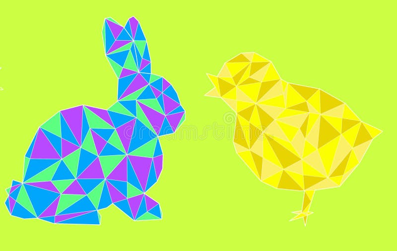 Bunny Rabbit and Chicken Chick Animals Easter Set Made of Triangles ...