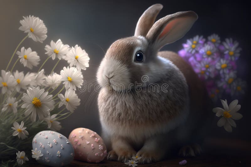 Bunny Rabbit and Easter Eggs with Flowers Very Cute Artwork Stock Photo ... Bunny Rabbit and Easter Eggs with Flowers Very Cute Artwork Stock Photo ...