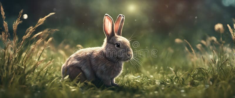 Bunny Rabbit on the Grass on a Sunny Day Stock Illustration ...