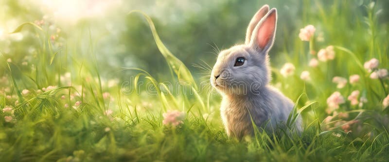 Bunny Rabbit on the Grass on a Sunny Day Stock Illustration ...