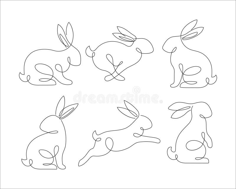 Bunny Rabbit Line Art Icon Set Stock Vector - Illustration of contour ...