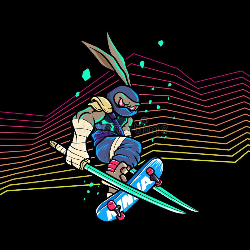 Bunny Rabbit Ninja on Skateboard Stock Vector - Illustration of bring ...
