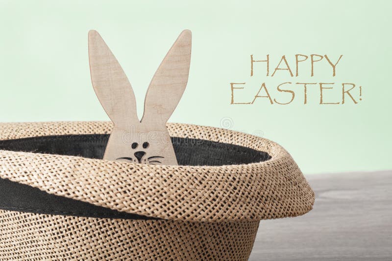 Bunny Rabbit Peeks Out of a Straw Hat. Stock Photo - Image of spring ...