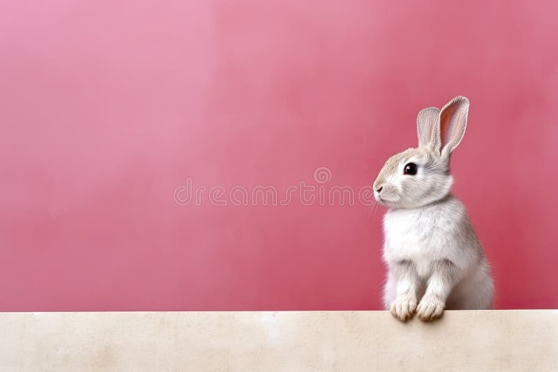 Bunny Rabbit Sitting in Front of Wall with Copy Space Stock ...