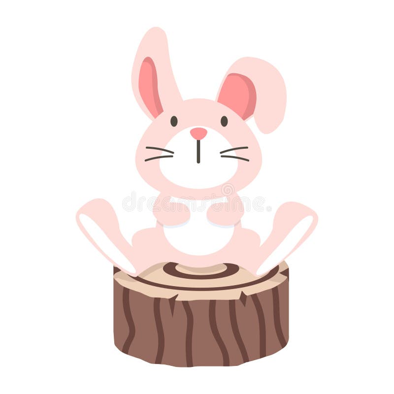 Bunny Rabbit Sitting on Wood Stock Vector - Illustration of green ...