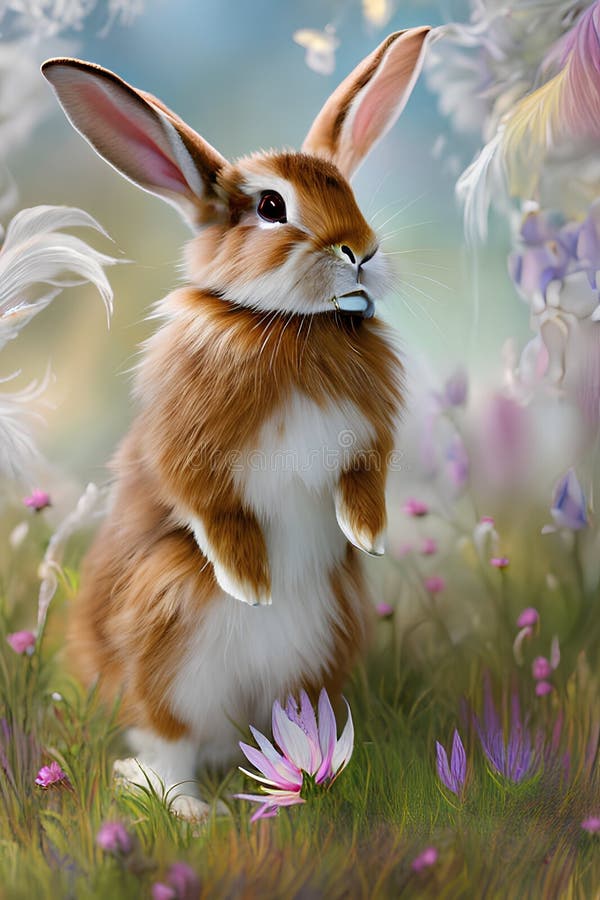 Cute Bunny Rabbit Standing from the Ground Generative AI Stock Photo ...