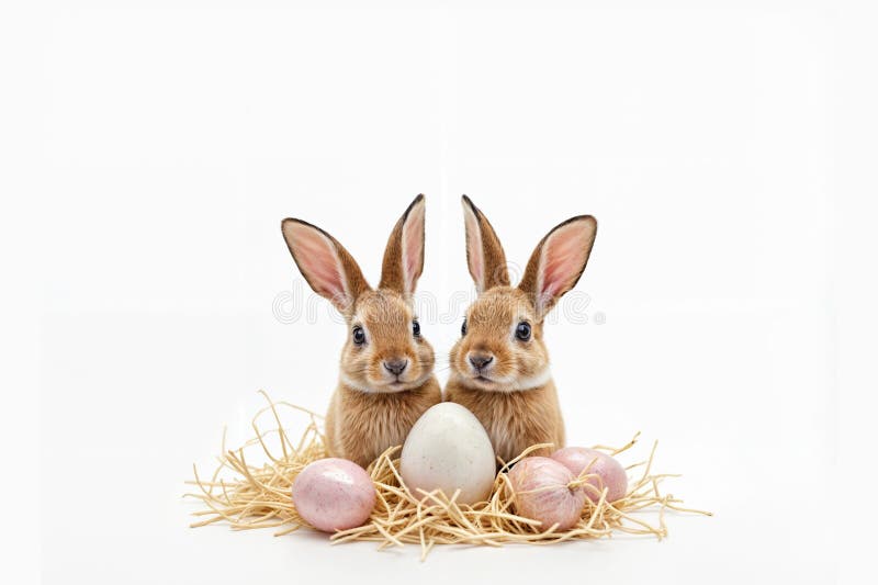 Bunny Rabbits Standing Behind a Bunch of Easter Eggs Stock Illustration ...