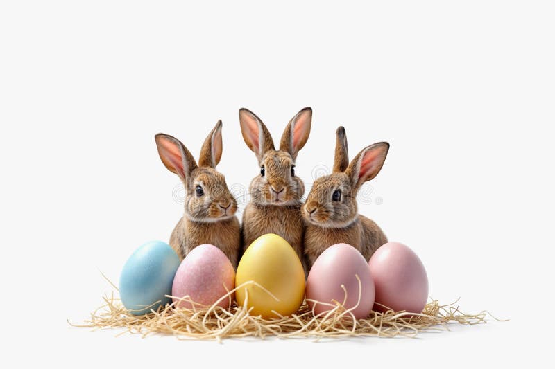 Bunny Rabbits Standing Behind a Bunch of Easter Eggs Stock Illustration ...