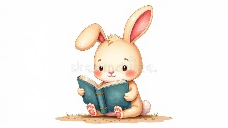 Bunny is Reading a Book on a White Background Stock Illustration ...