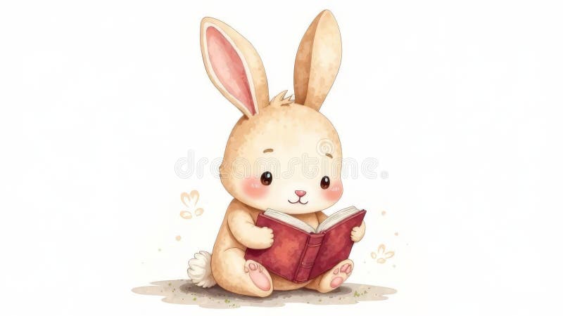 Bunny is Reading a Book on a White Background Stock Illustration ...