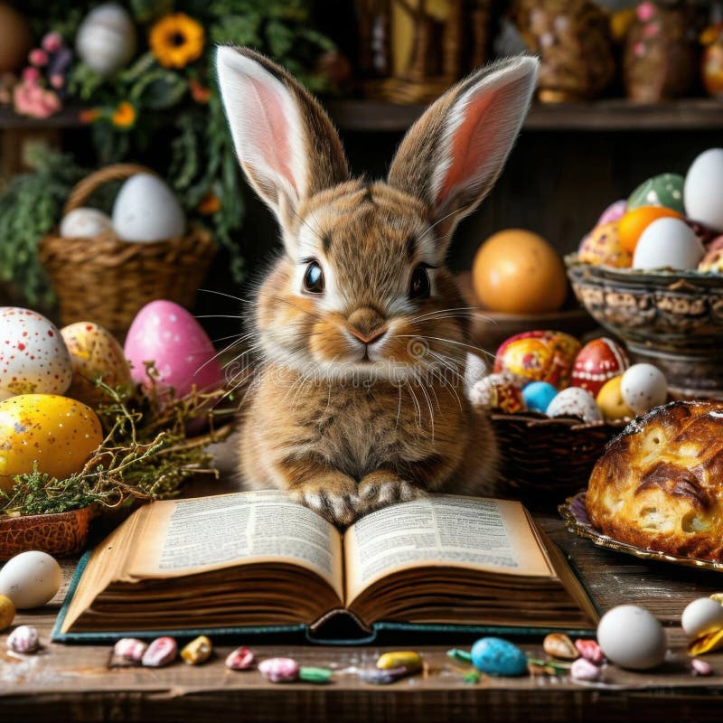 Bunny Reading Easter Book stock illustration. Illustration of spirit ...