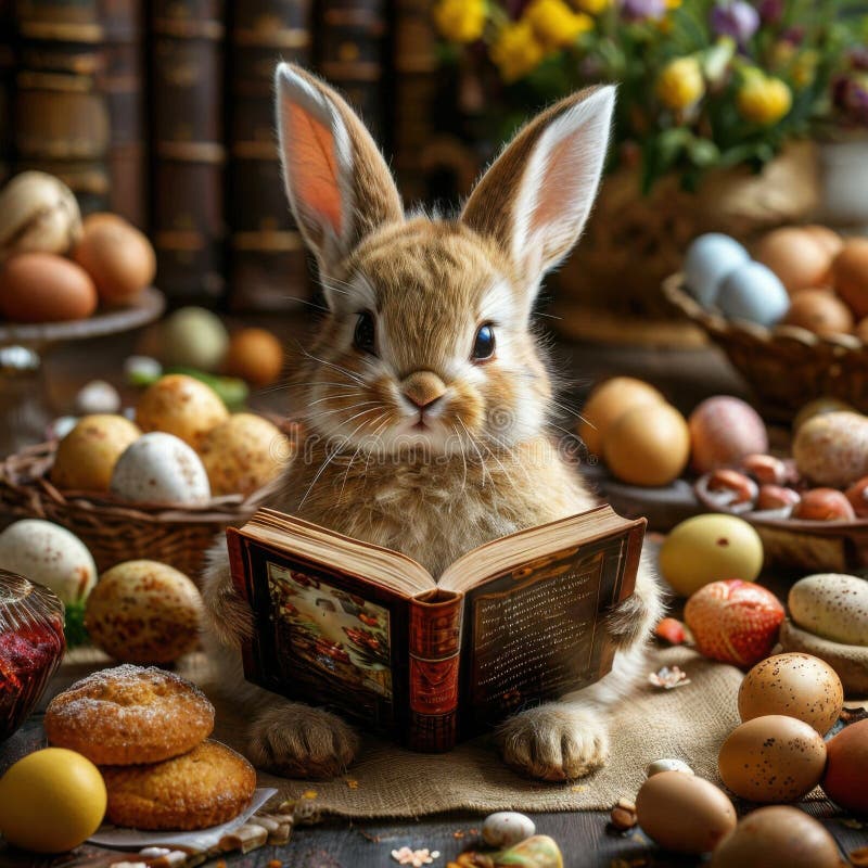 Bunny Reading Easter Book stock illustration. Illustration of theme ...