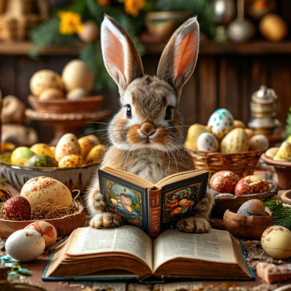 Bunny Reading Easter Book stock illustration. Illustration of ...